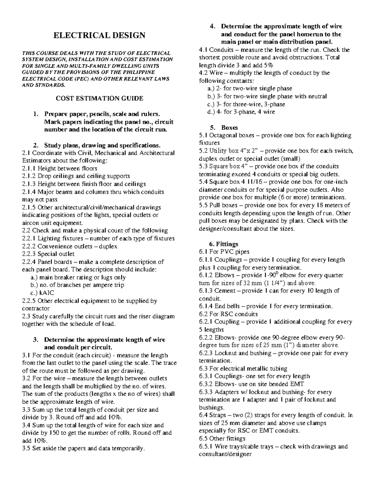 Electrical Design Guide - ELECTRICAL DESIGN THIS COURSE DEALS WITH THE ...
