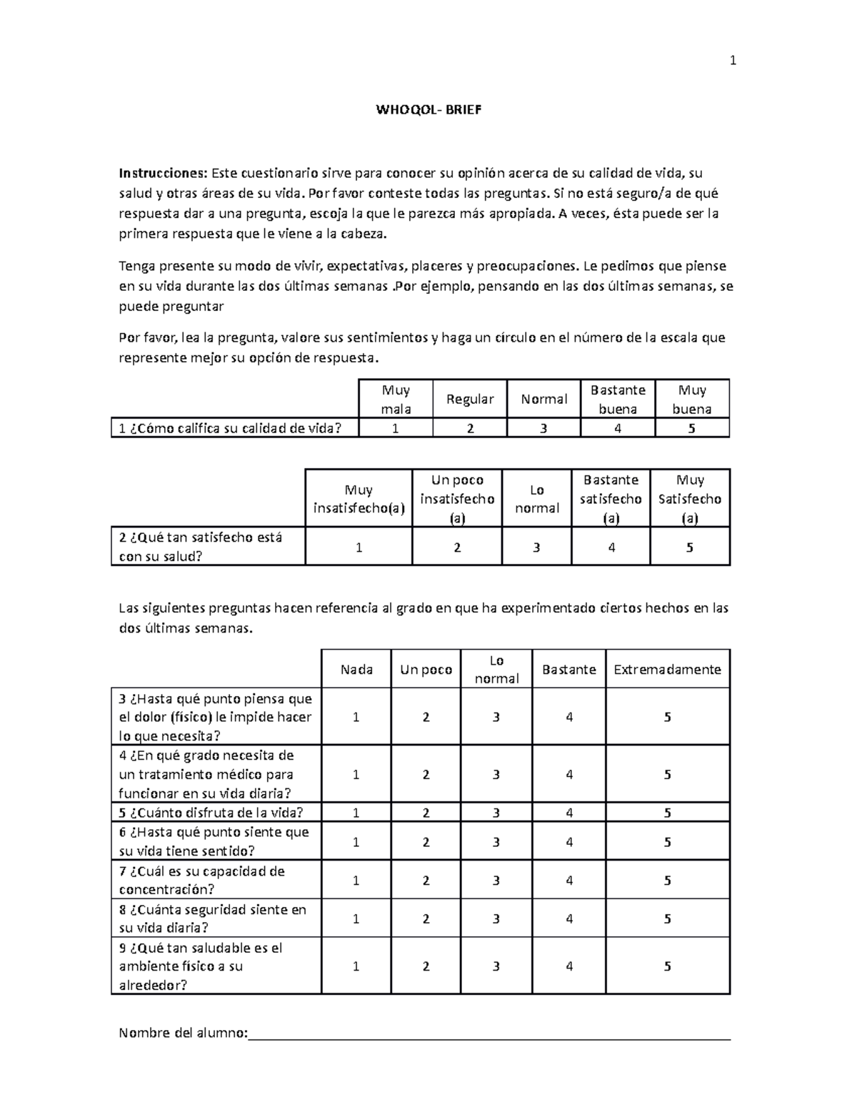 WHO-QOL- Brief prueba - Sirve para el módulo de Psicología - WHOQOL ...