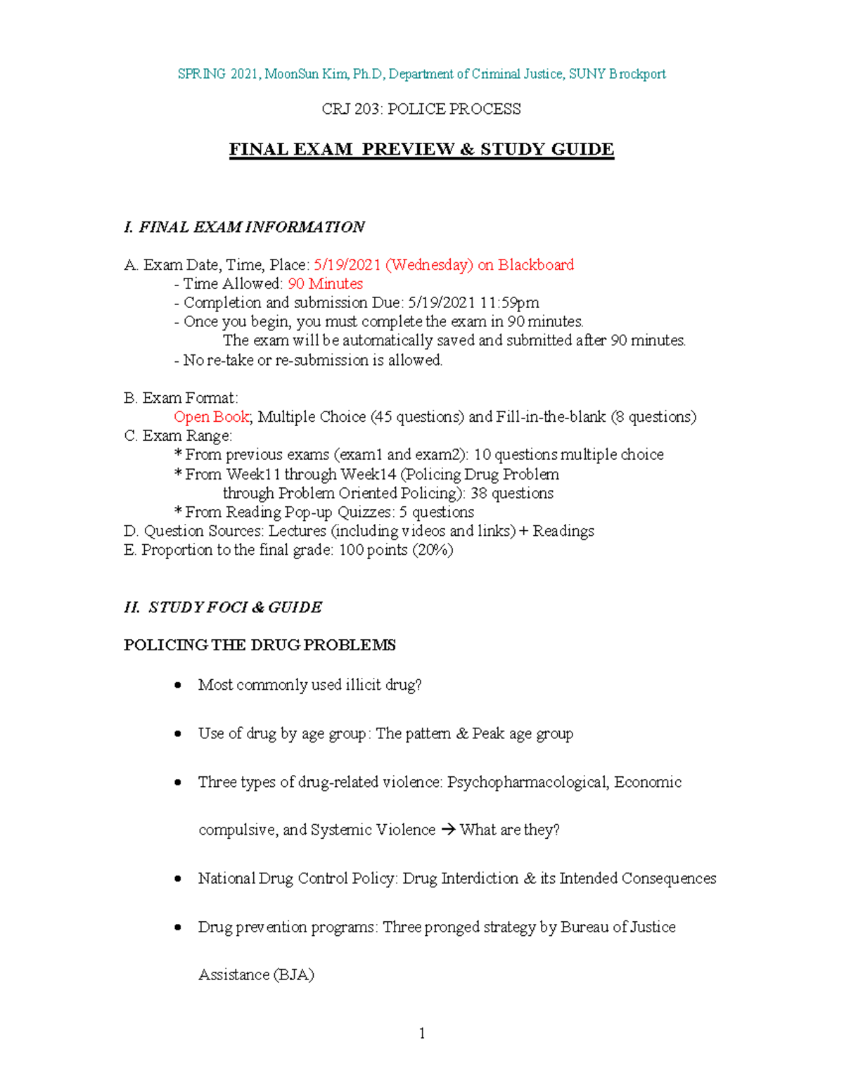 Exam 3 Final CRJ203 Study Guide Spring 2021 Online - CRJ 203: POLICE PROCESS FINAL EXAM PREVIEW ...
