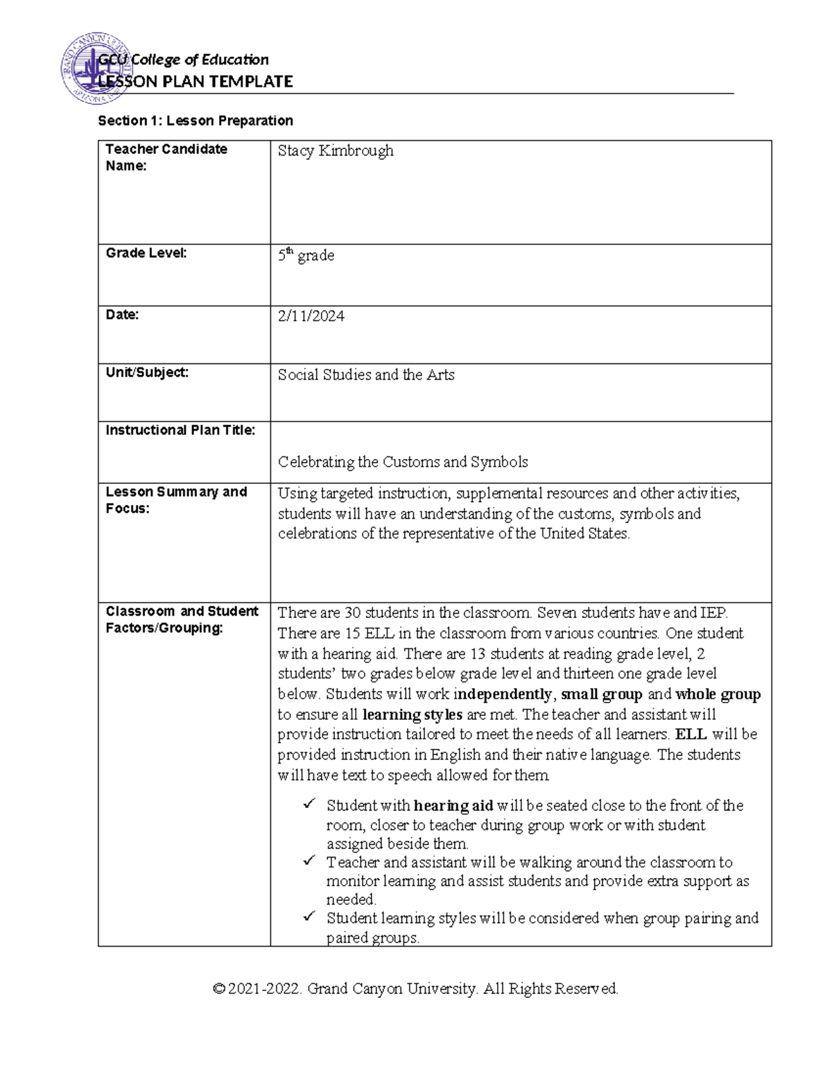 ELM Civic Week 6 - LESSON PLAN TEMPLATE Section 1: Lesson Preparation ...