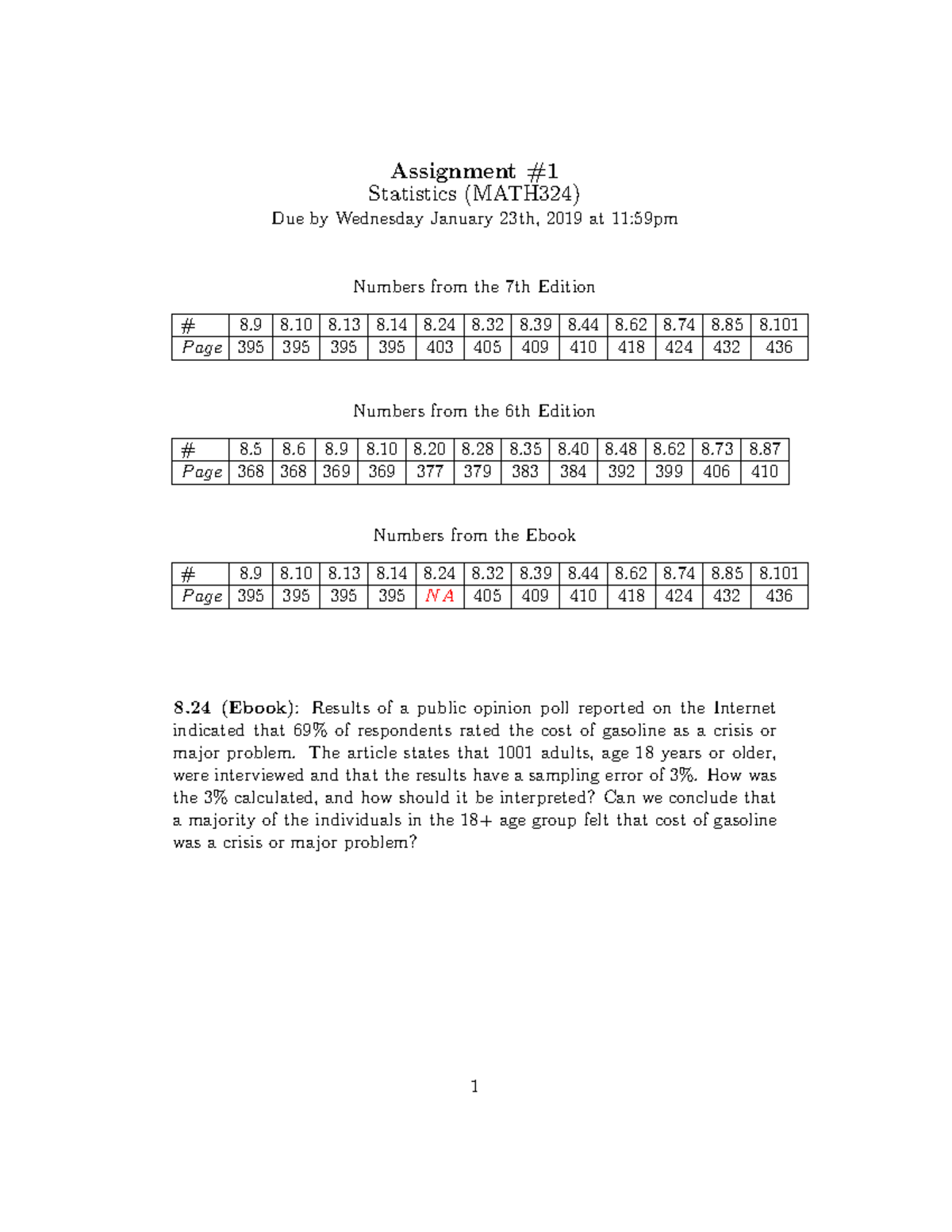 Assignment 1 Math324 Assignment 1 Statistics Math324 Due By
