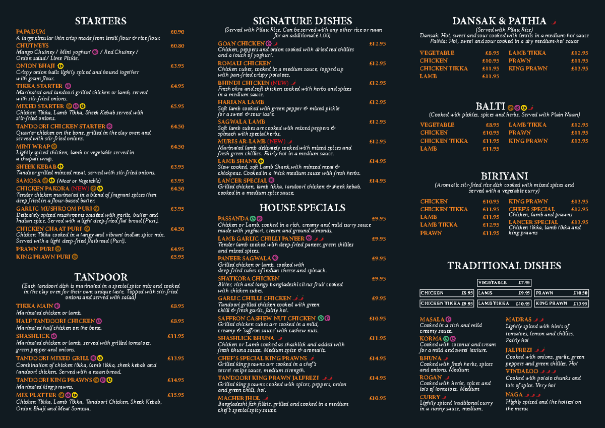 The Lancer latest menu - STARTERS PAPADUM £0. A large circular thin ...