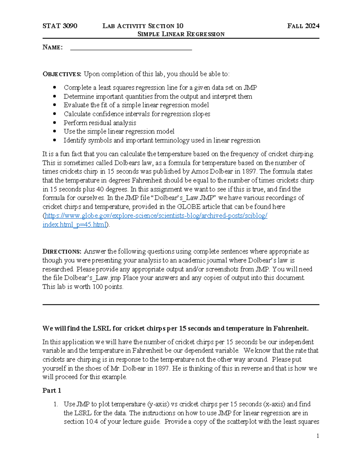 Section 10 Lab Activity - STAT 3090 LAB ACTIVITY SECTION 10 FALL 2024 ...