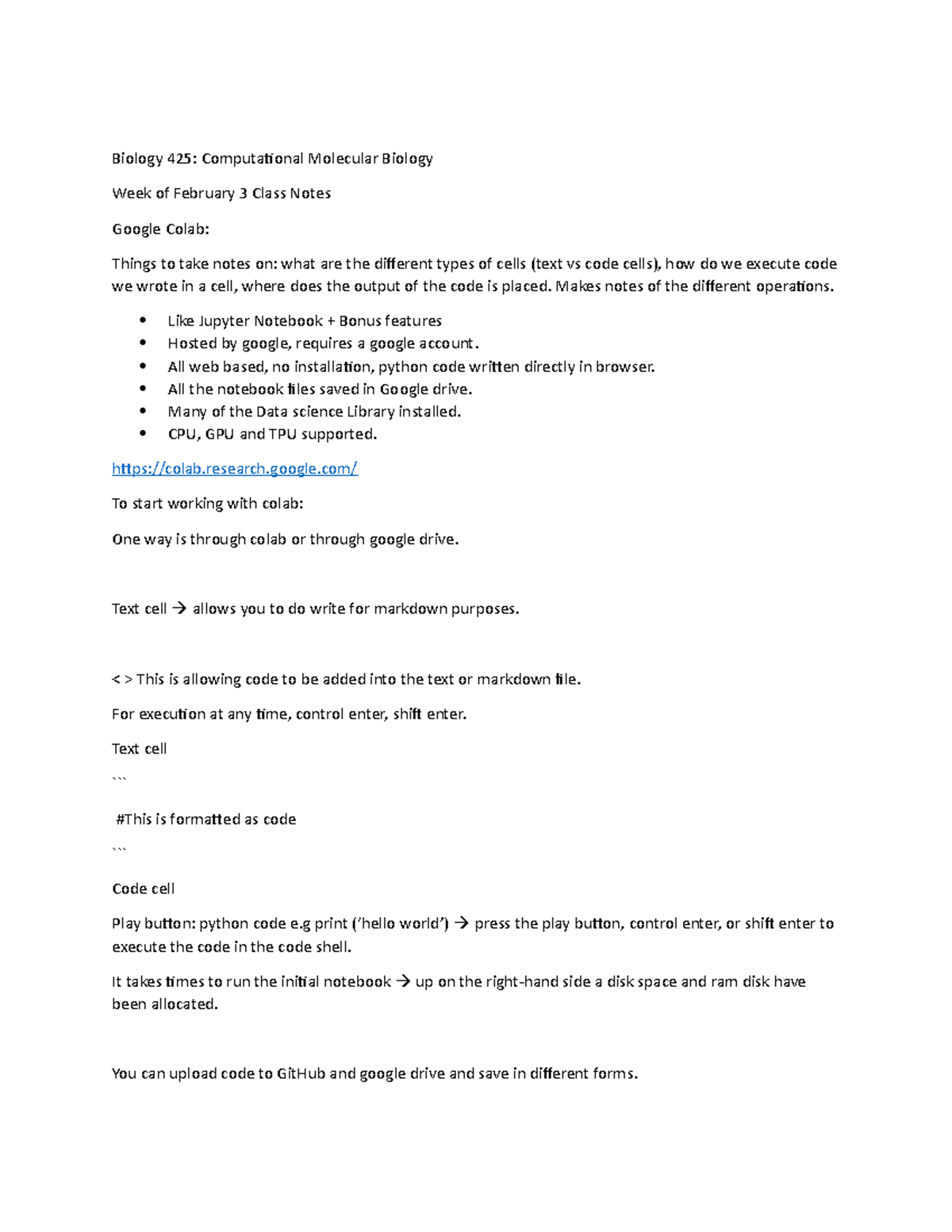 Google Colab Notes - Biology 425: Computational Molecular Biology Week ...