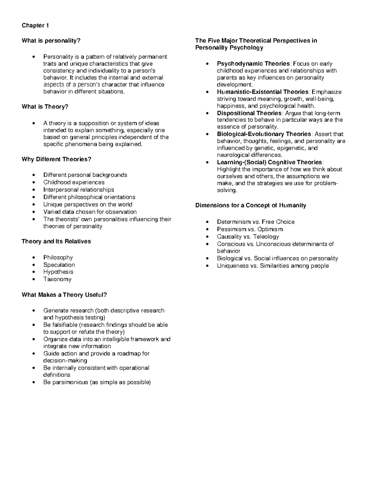 Chapter 1 Theory OF Personality - Chapter 1 What is personality ...