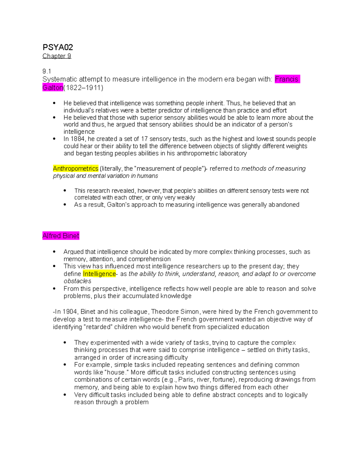 PSYA02 notes - PSYA Chapter 9 9. Systematic attempt to measure ...