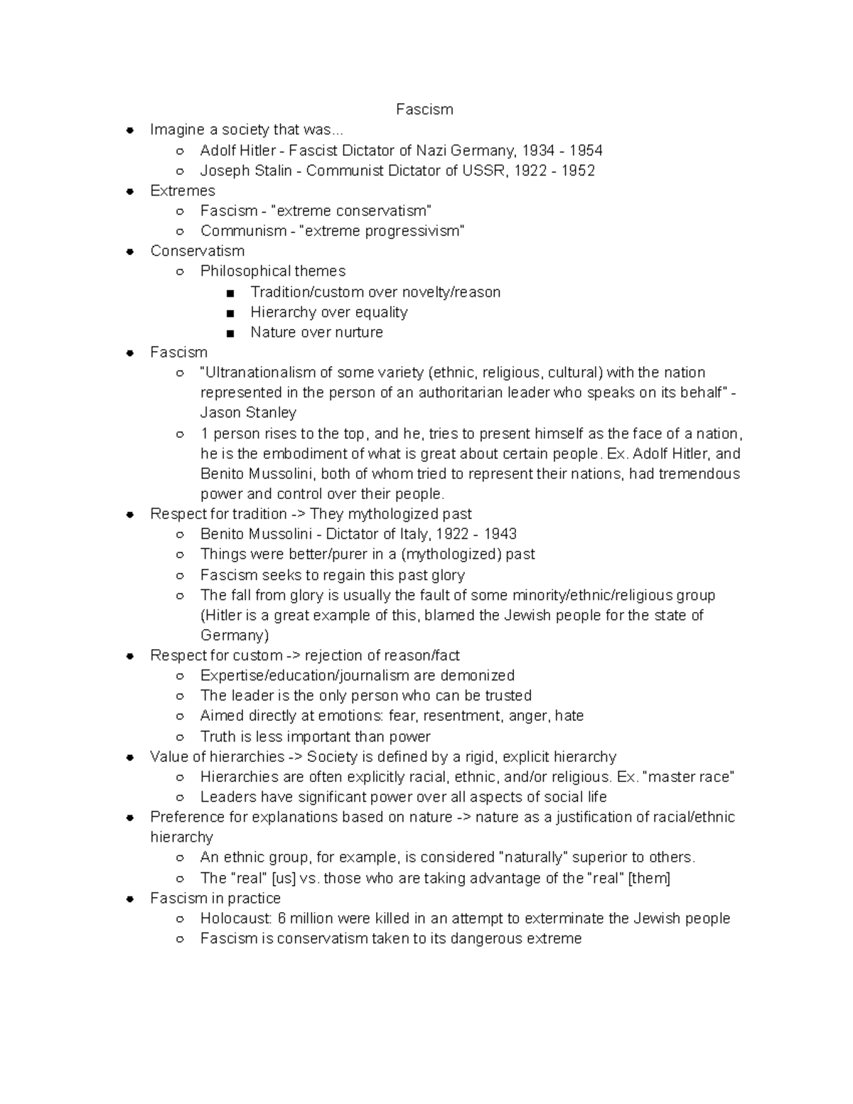 Notes 2 - Fascism Imagine a society that was... Adolf Hitler - Fascist ...