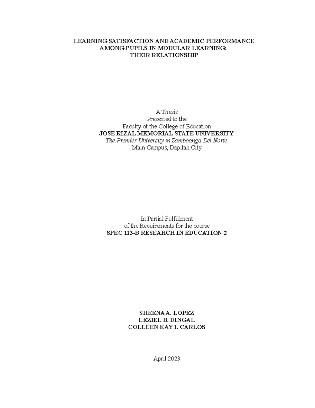 Preliminaries sample - dfg - LEARNING SATISFACTION AND ACADEMIC ...