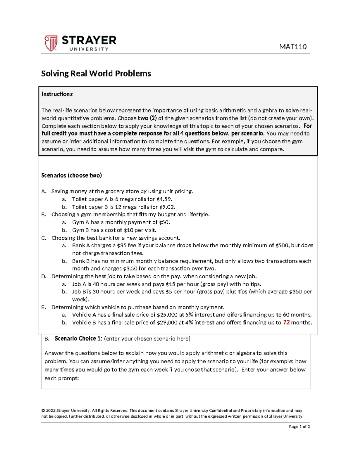 Cf MAT110 Week 7 Assignment - MAT Solving Real World Problems Instructions The real-life ...