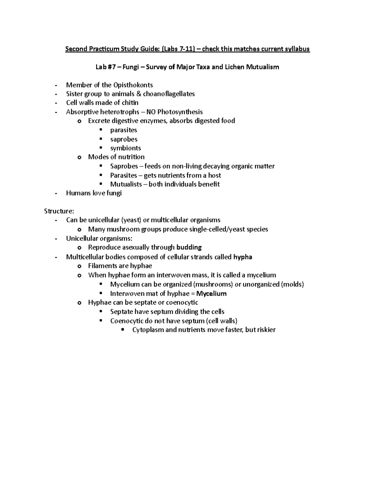 Bio 300 - Second Practicum Study Guide - Second Practicum Study Guide ...