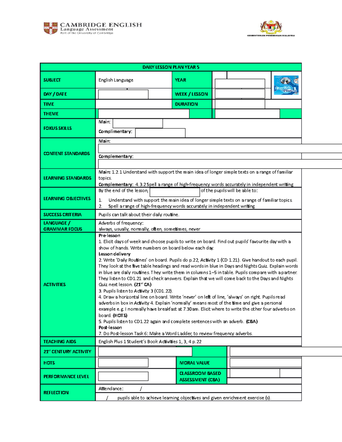 BI Year 5 Unit 2 (LP35-52) - DAILY LESSON PLAN YEAR 5 SUBJECT English ...