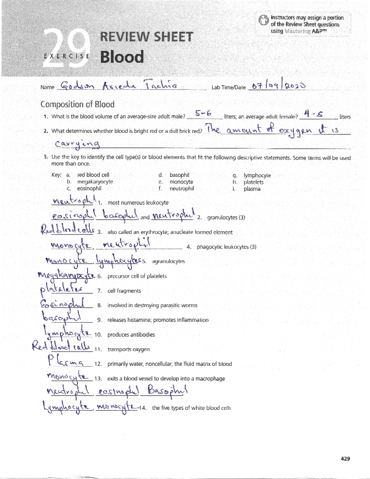 1594690098-blood 4 - A review sheet - Instructors may assign a portion ...