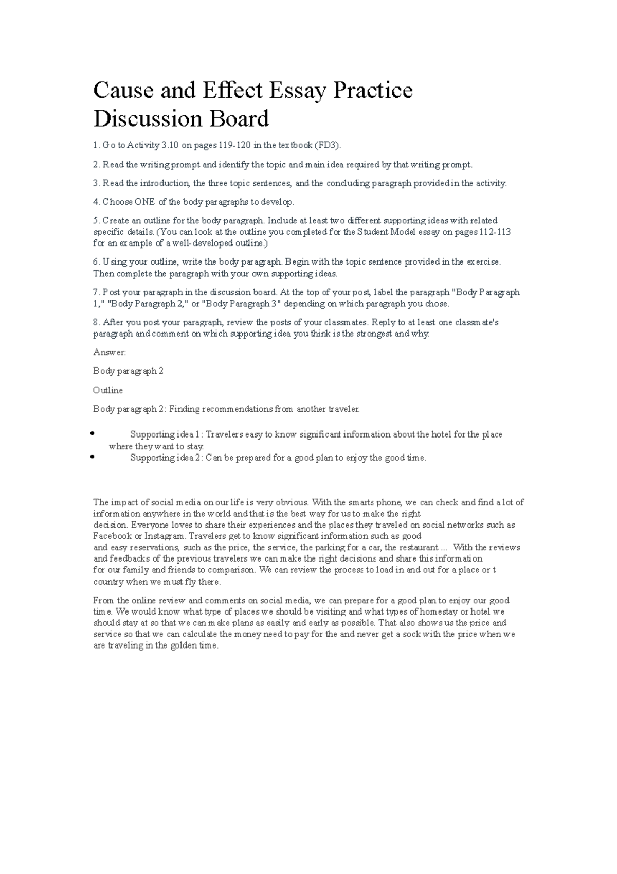 Cause and Effect Essay Practice Discussion Board - Read the writing ...