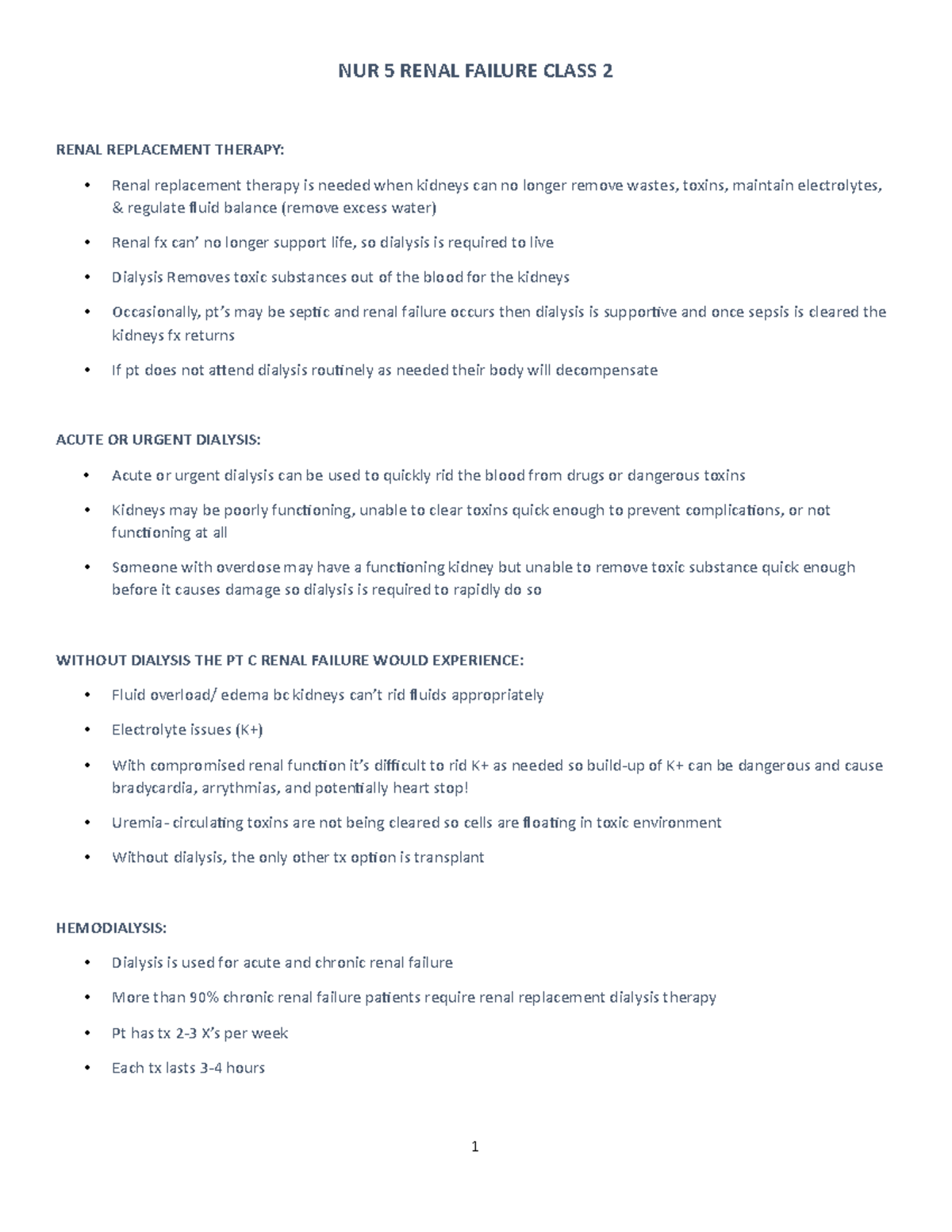 NUR 5 Renal Failure Class 2 - NUR 5 RENAL FAILURE CLASS 2 RENAL ...