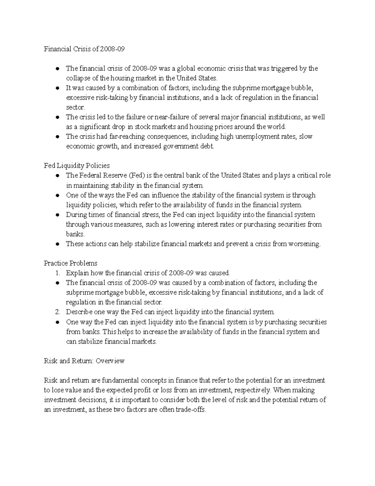 Financial Crisis and Return - Financial Crisis of 2008- The financial ...