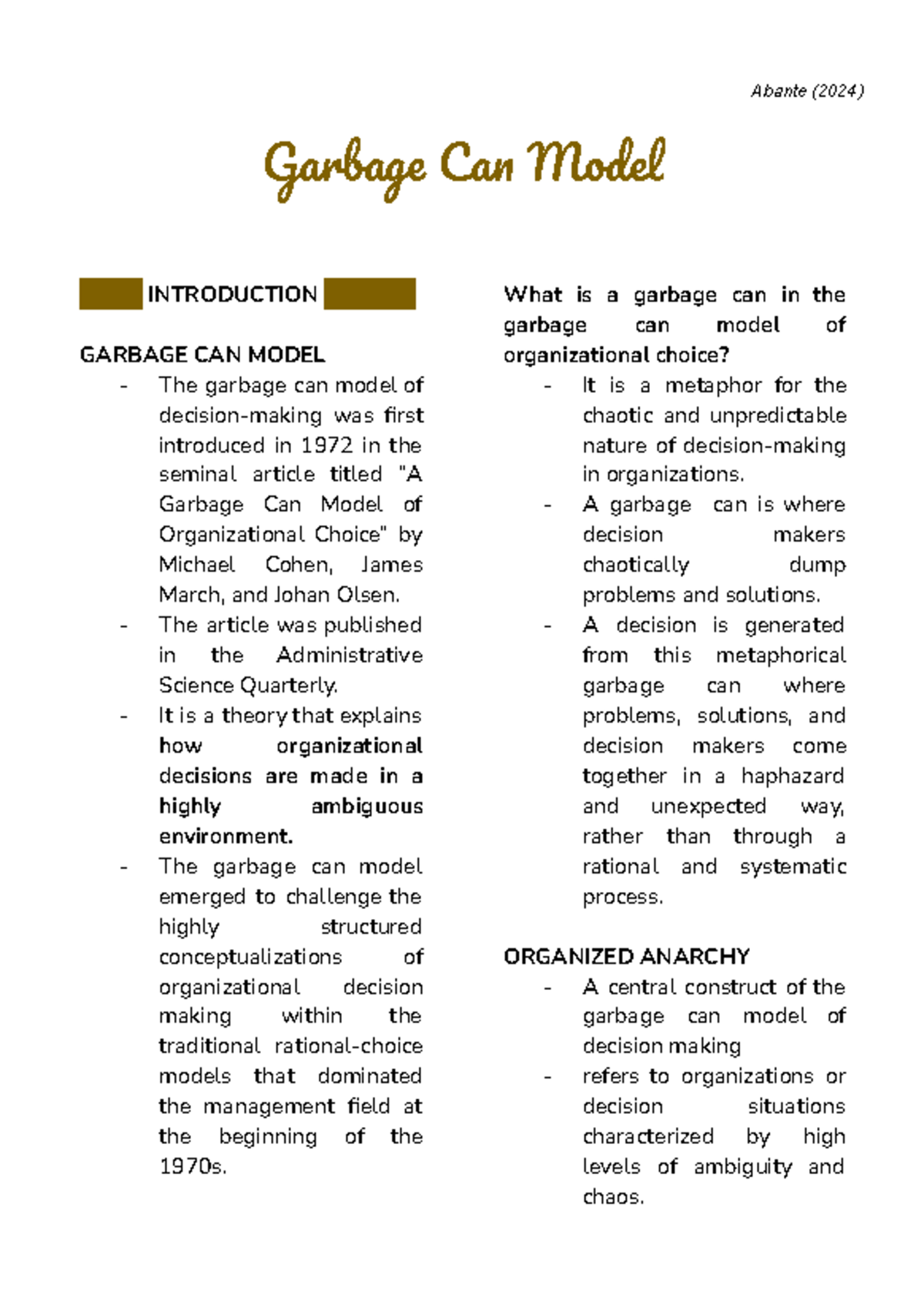 [SHRM] Garbage Can Model - Garbag Ca Mode bvnbb INTRODUCTION bbbbbbb ...