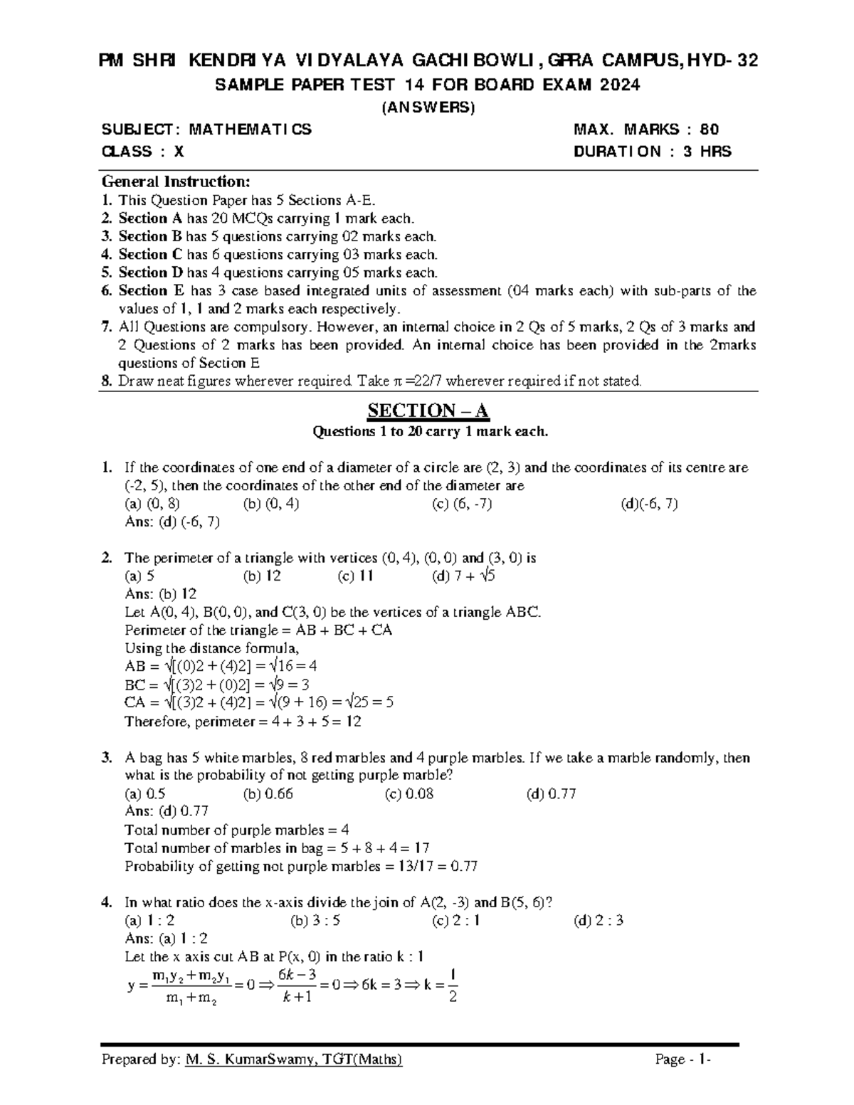 Sample paper 14 answers - PM SHRI KENDRIYA VIDYALAYA GACHIBOWLI,GPRA CAMPUS,HYD- 32 SAMPLE PAPER ...