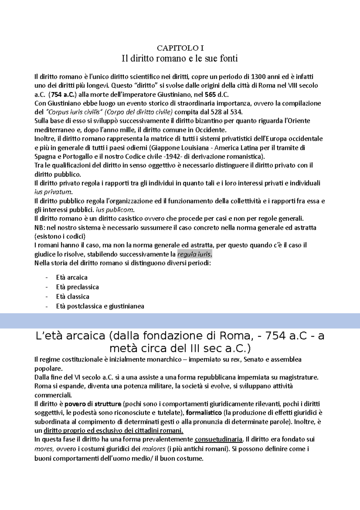 1) Il diritto romano e le sue fonti - CAPITOLO I Il diritto romano e le ...