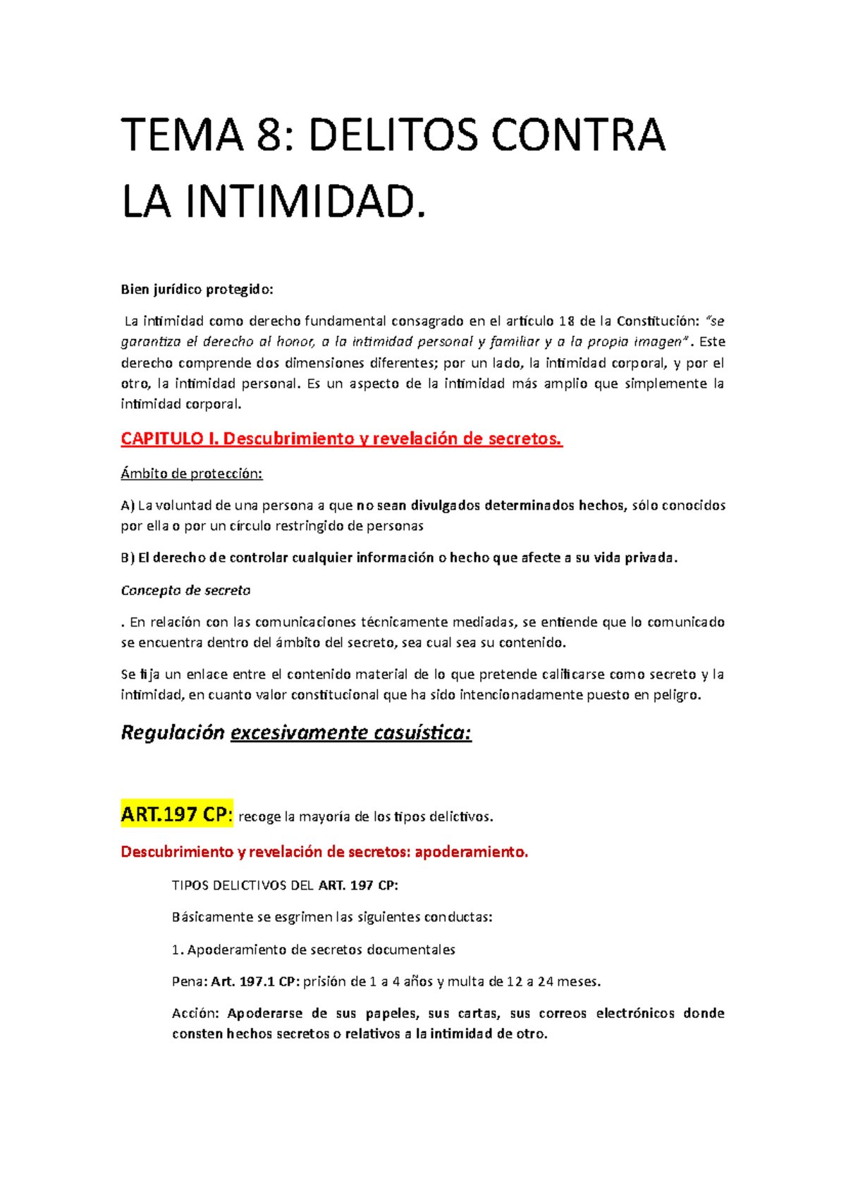 TEMA 8 Delitos contra la intimidad - TEMA 8: DELITOS CONTRA LA INTIMIDAD. Bien jurídico ...