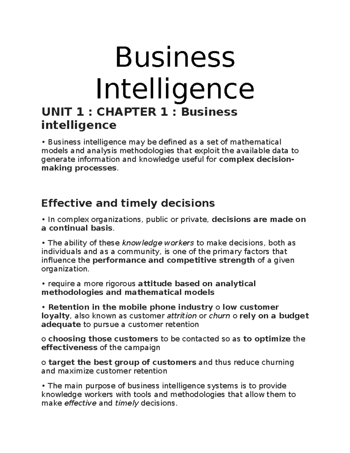 Business Inteligence - COURSE WORK - Business Intelligence UNIT 1 ...