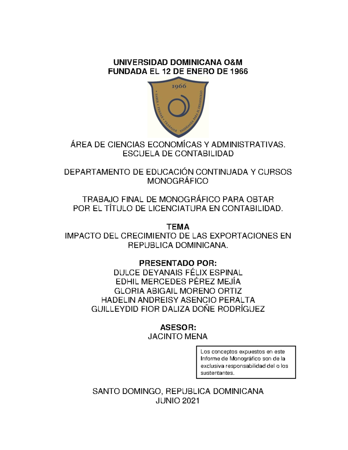 Monografico 2021. Grupo IV - UNIVERSIDAD DOMINICANA O&M FUNDADA EL 12 ...