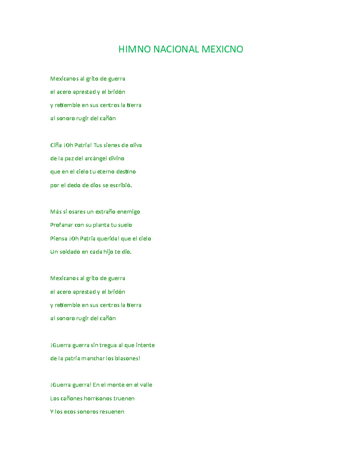 Himno Nacional Mexicno - HIMNO NACIONAL MEXICNO Mexicanos al grito de ...