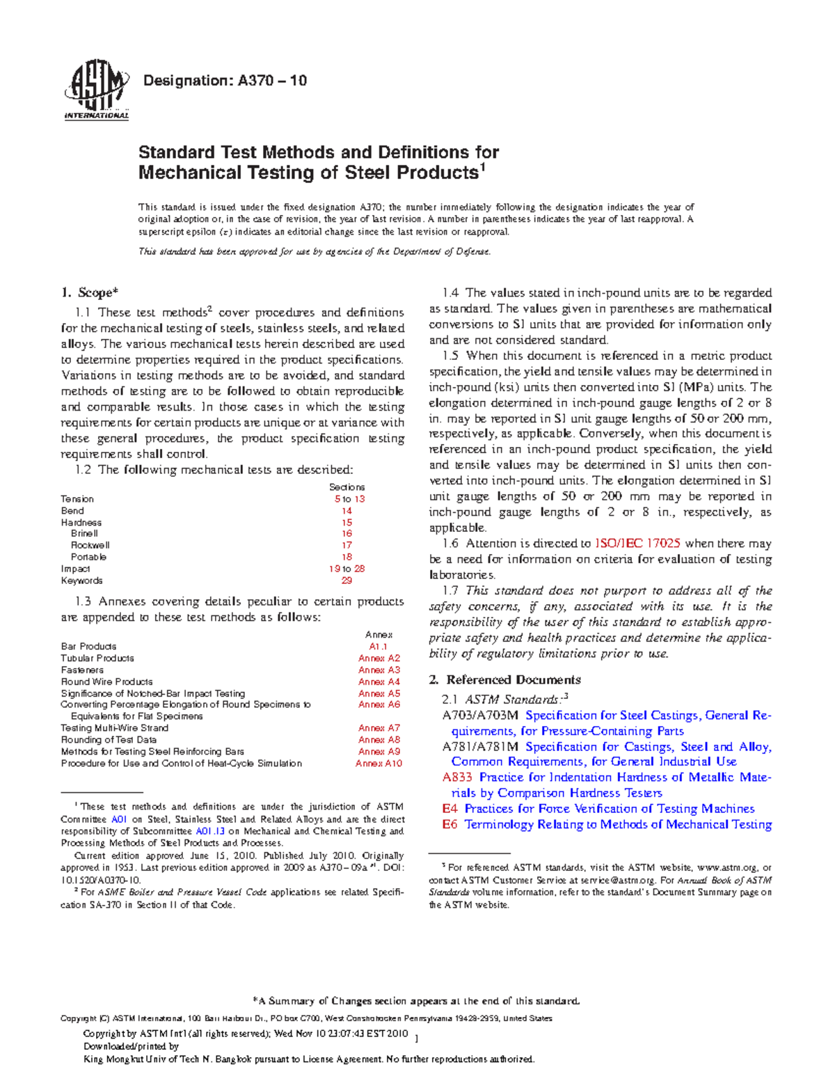 ASTM A 370 2010 - Bİlgisayar Teknolojileri ve Programlama - Designation ...