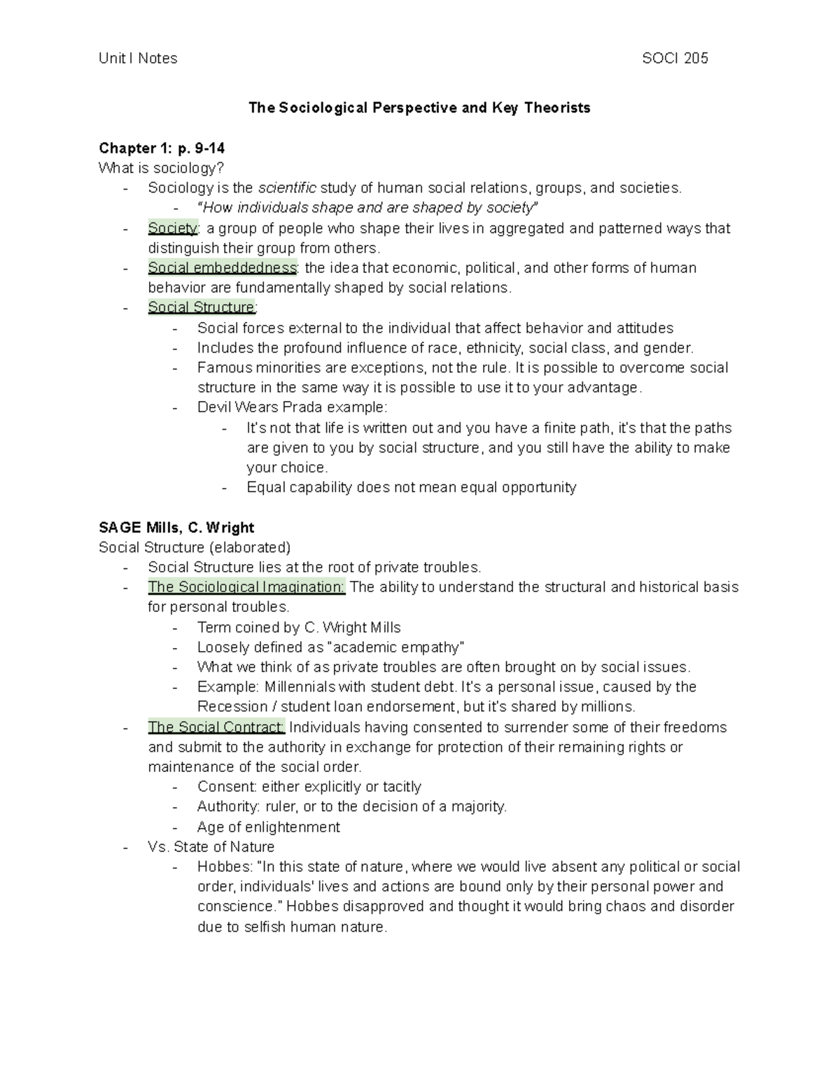 SOCI 205 Unit I - Notes - Teacher: Eileen Huey, Fall 2021 Intro to ...