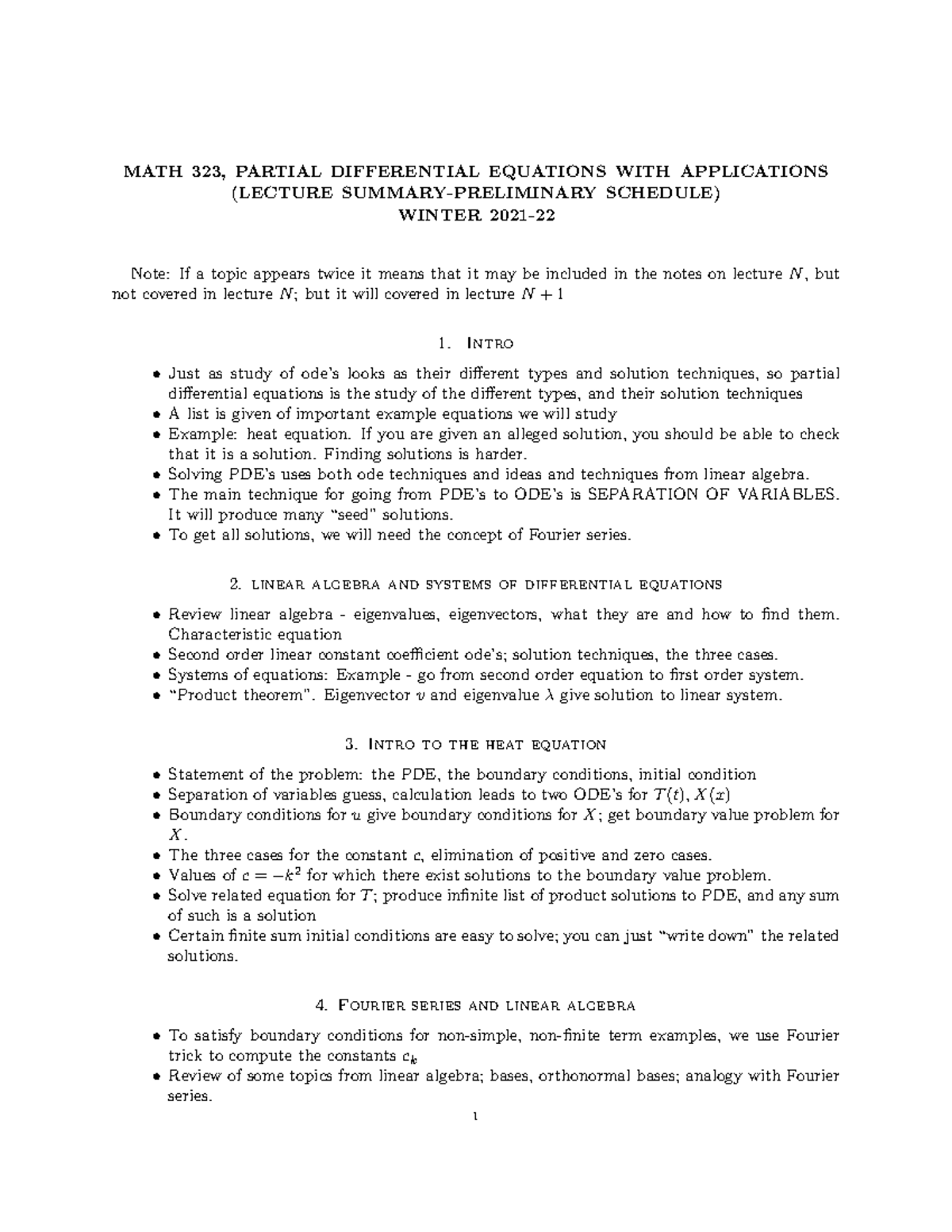 Lecture Summaries Lecture Notes Math 323 Partial Differential