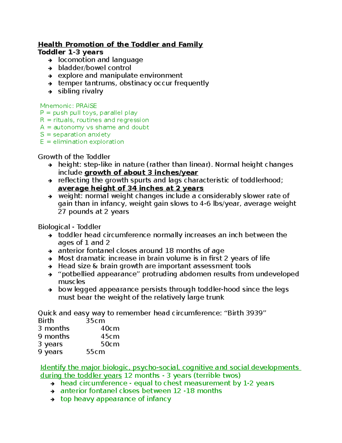 Module 1 Studyguide - Health Promotion of the Toddler and Family ...