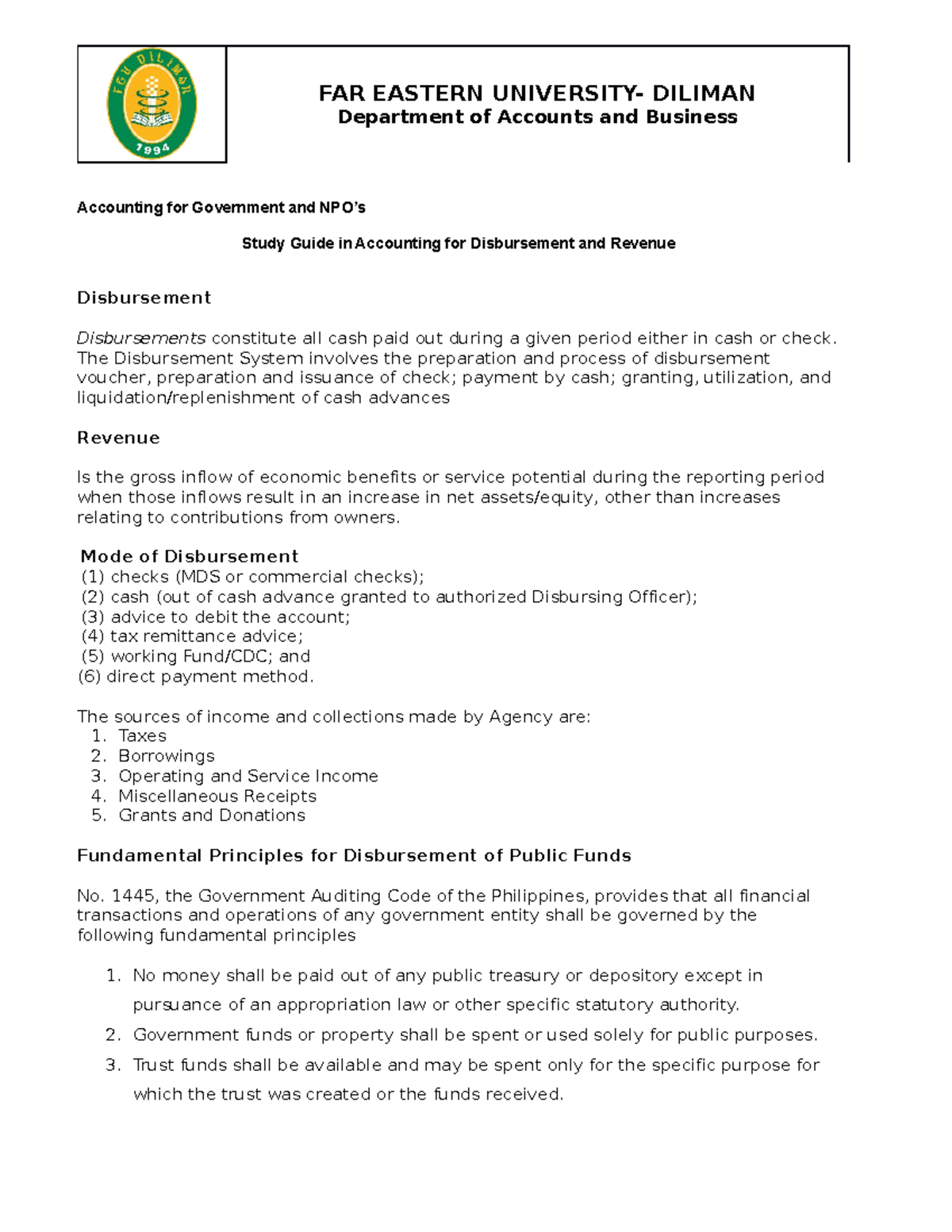 Study-Guide-module-3 -Accounting-for-Disbursement-and-Revenue ...