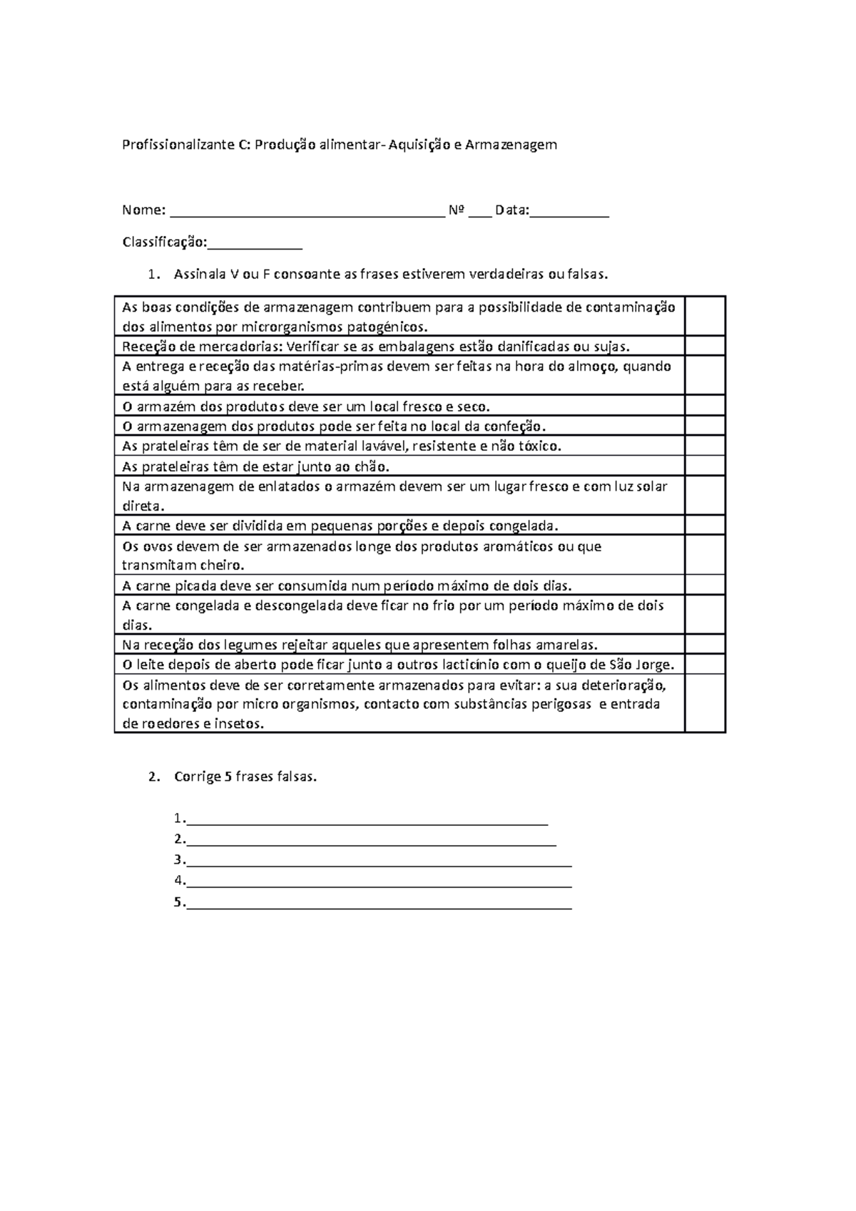 Ficha - dsadasd - Profissionalizante C: Produção alimentar- Aquisição e ...