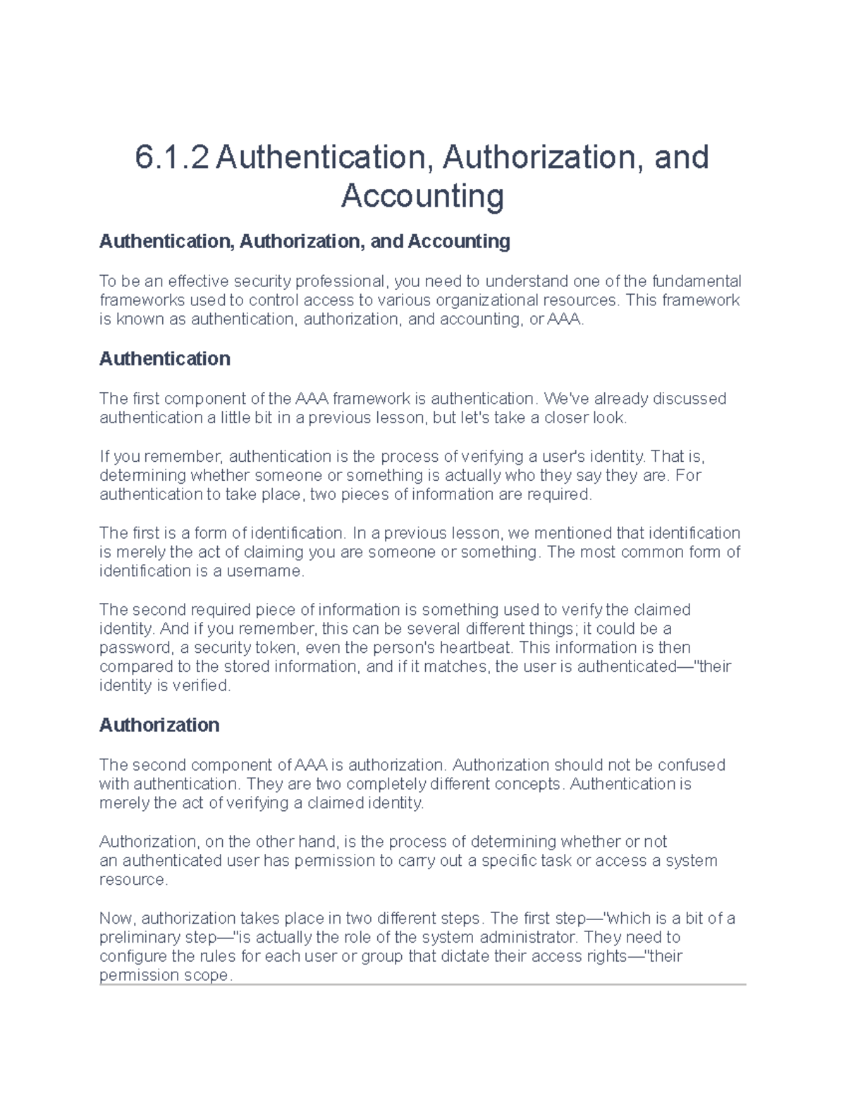 6.1.2 Authentication, Authorization, and Accounting - 6.1 Authentication, Authorization, and ...
