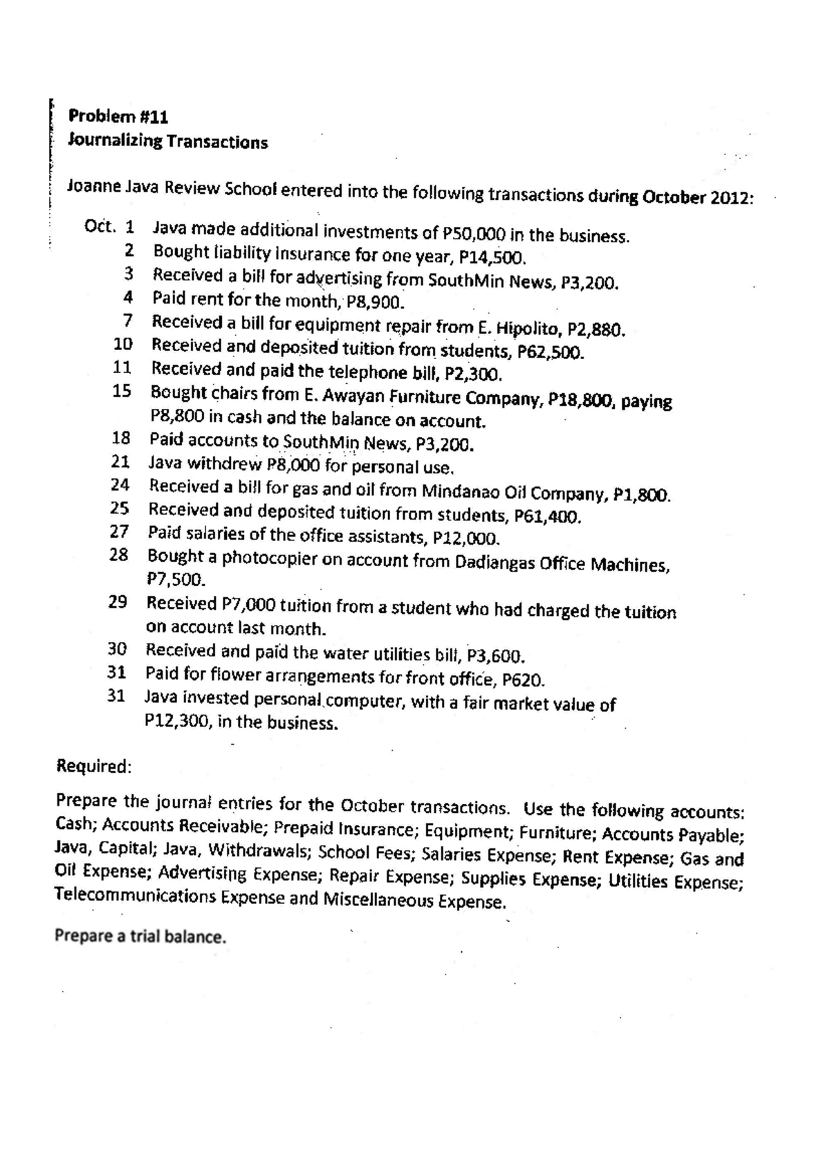 ExExercise for Financial Transaction Worksheet - Research - Studocu