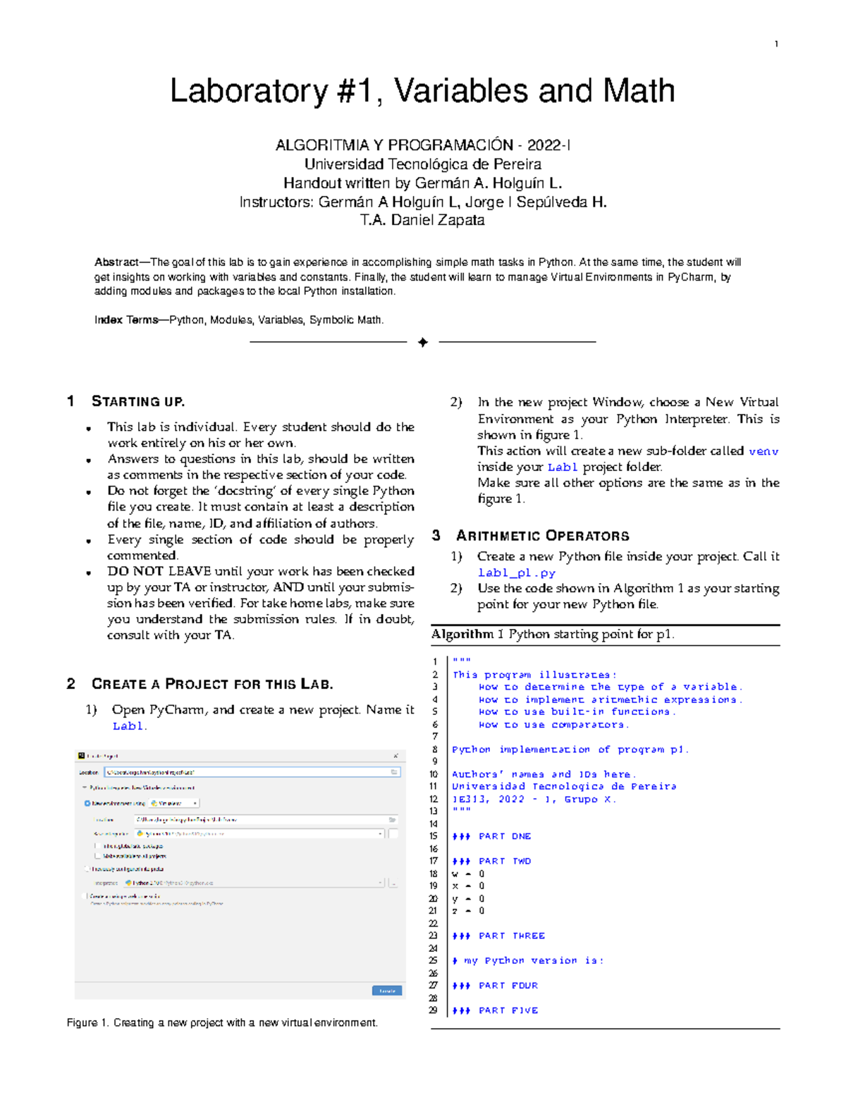 Lab1 - aborATORIO - Laboratory #1, Variables and Math ALGORITMIA Y PROGRAMACIÓN - 2022-I ...