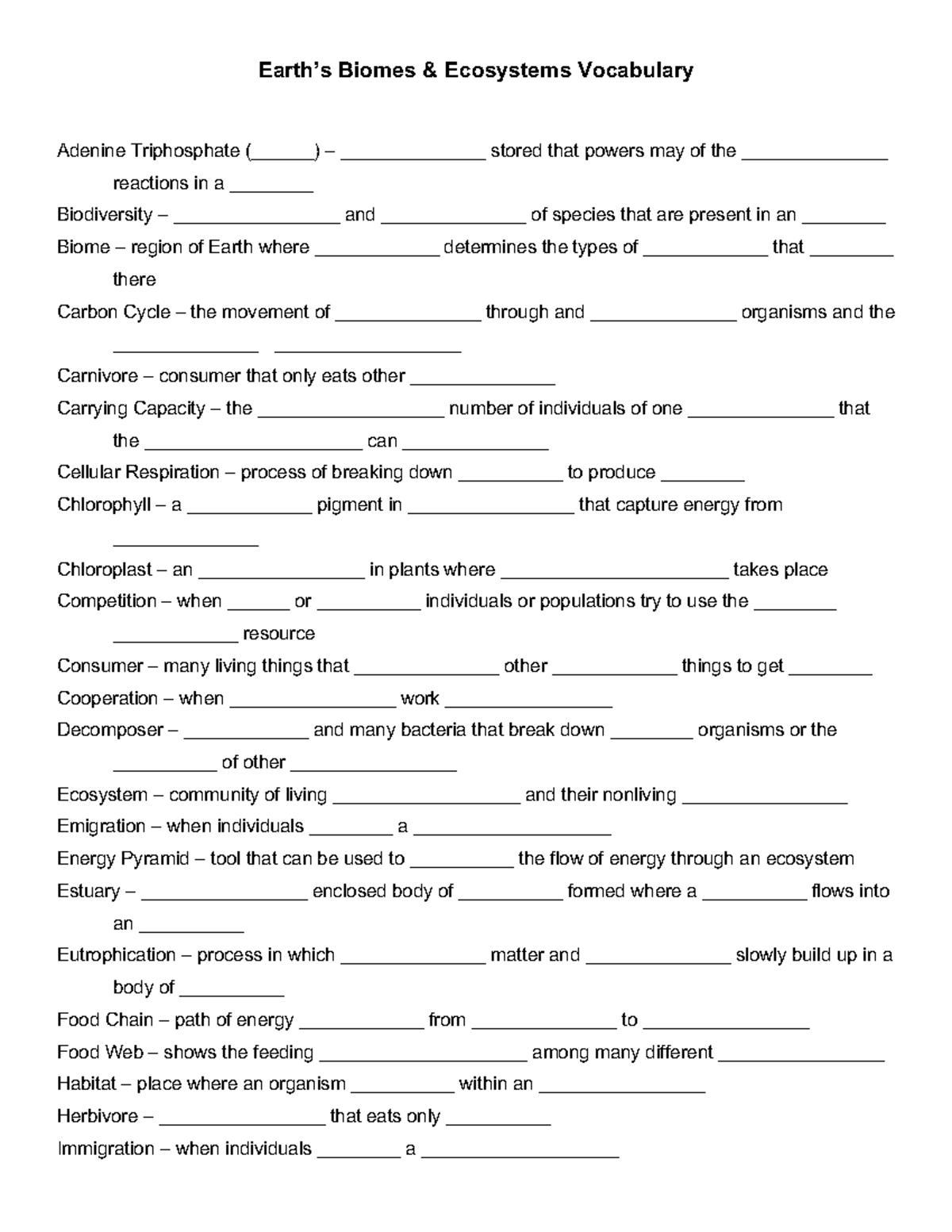 Biomes & Eco Vocab Guided - Earth9s Biomes & Ecosystems Vocabulary ...