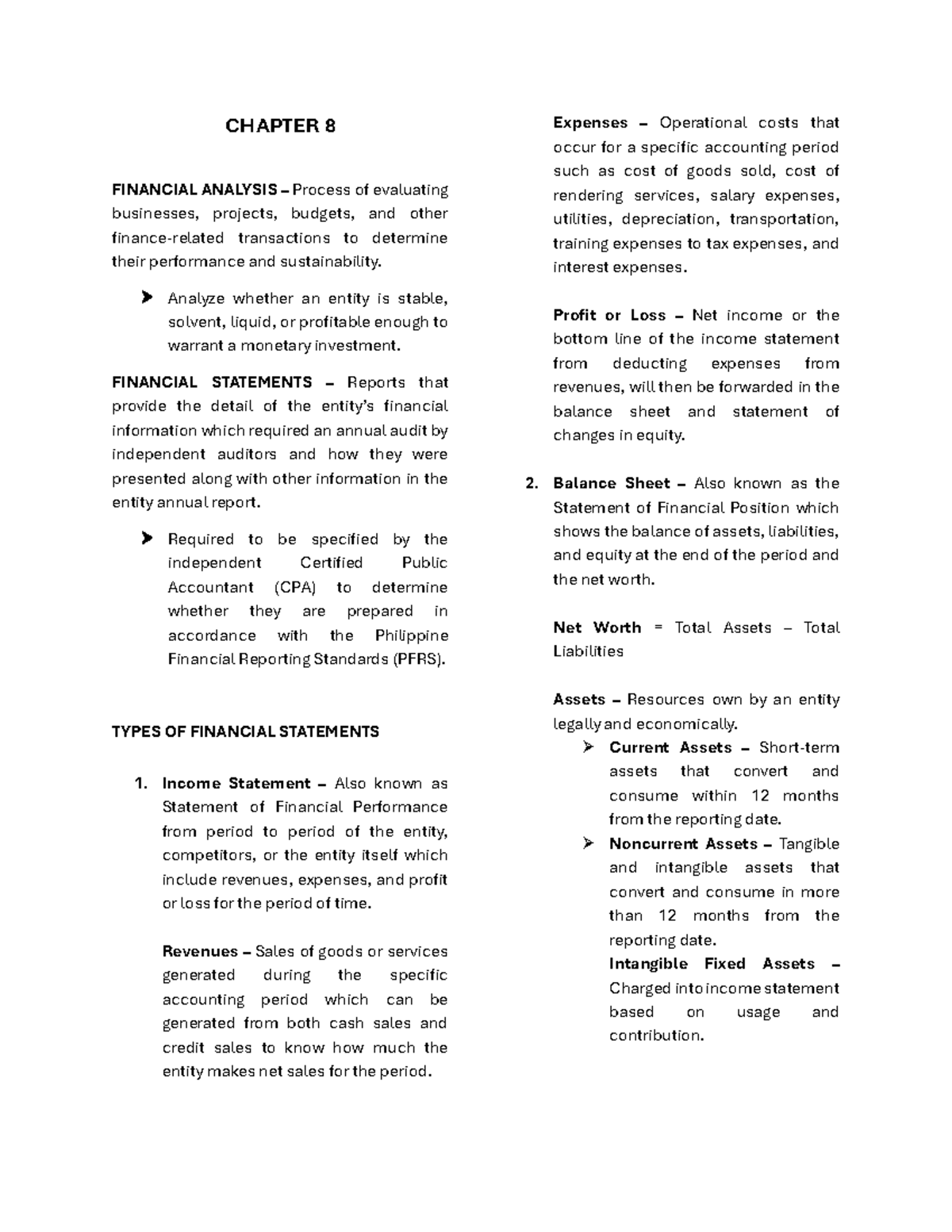 Chapter 8 and 9 - Lecture - CHAPTER 8 FINANCIAL ANALYSIS – Process of ...