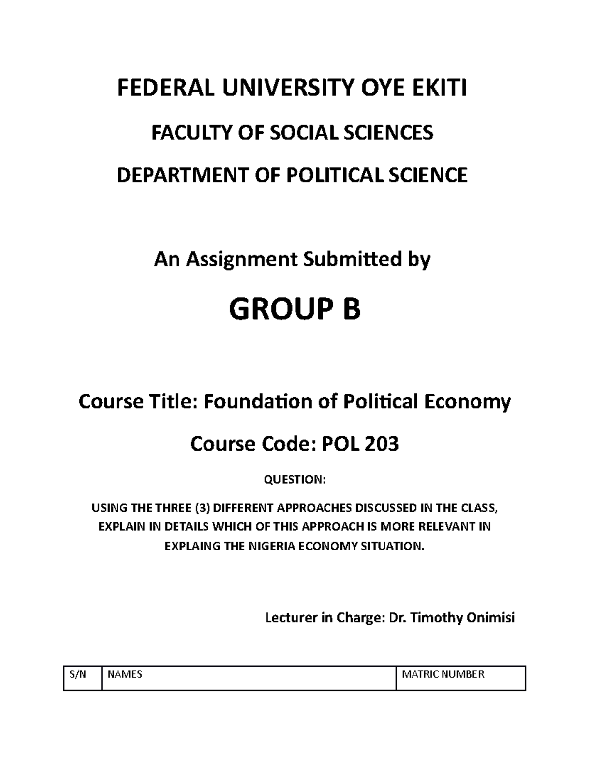 Approaches to Nigerian Economy Atunse - FEDERAL UNIVERSITY OYE EKITI ...