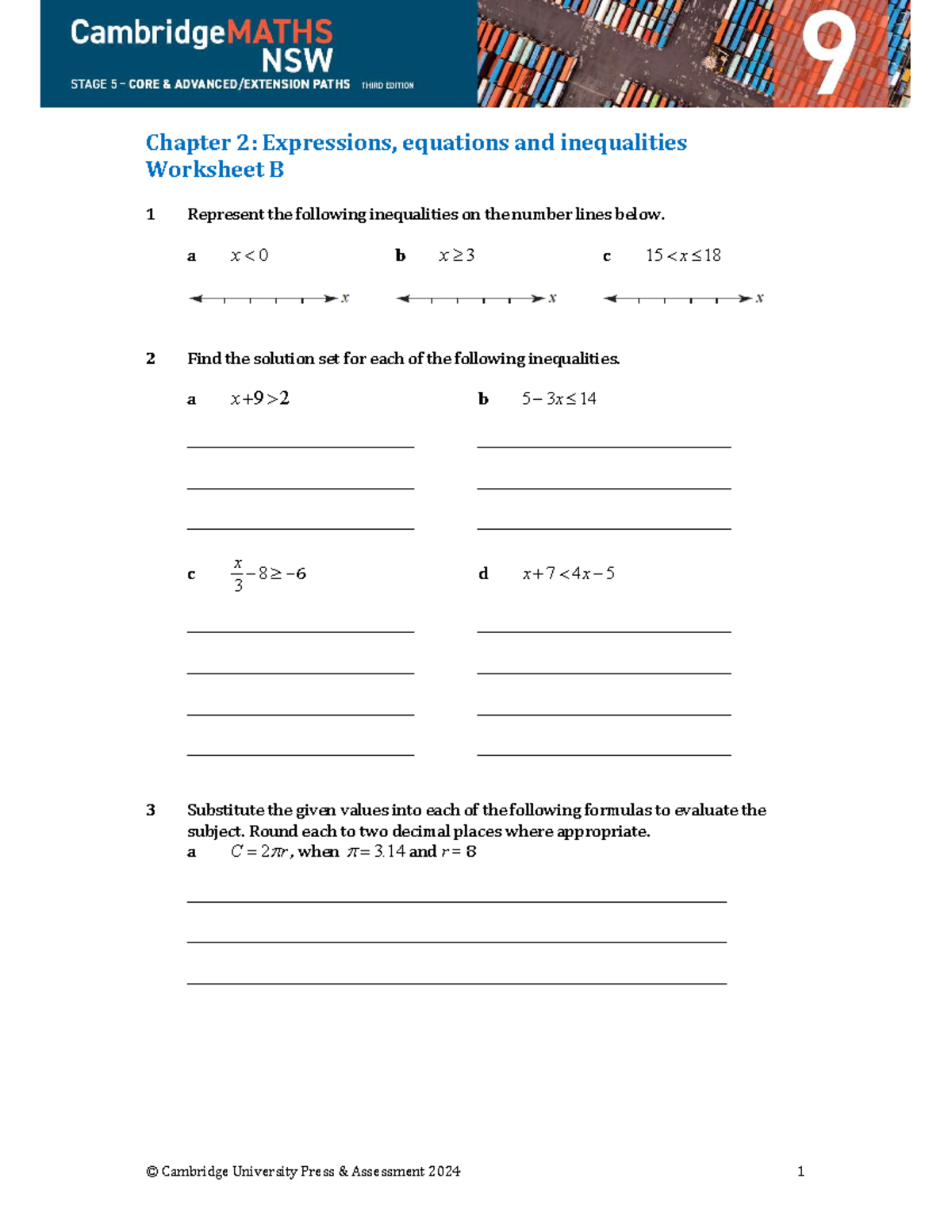 Chapter 2: Expressions, Equations, and Inequalities Worksheet B - a x 0 ...