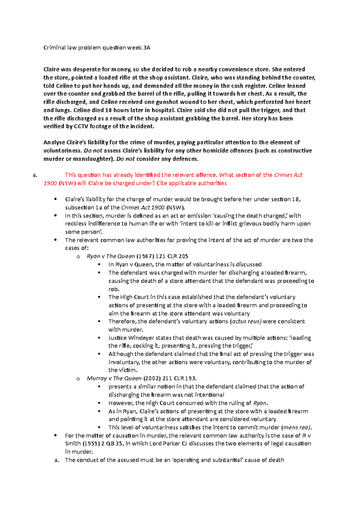 Criminal law problem questions - She entered the store, pointed a ...