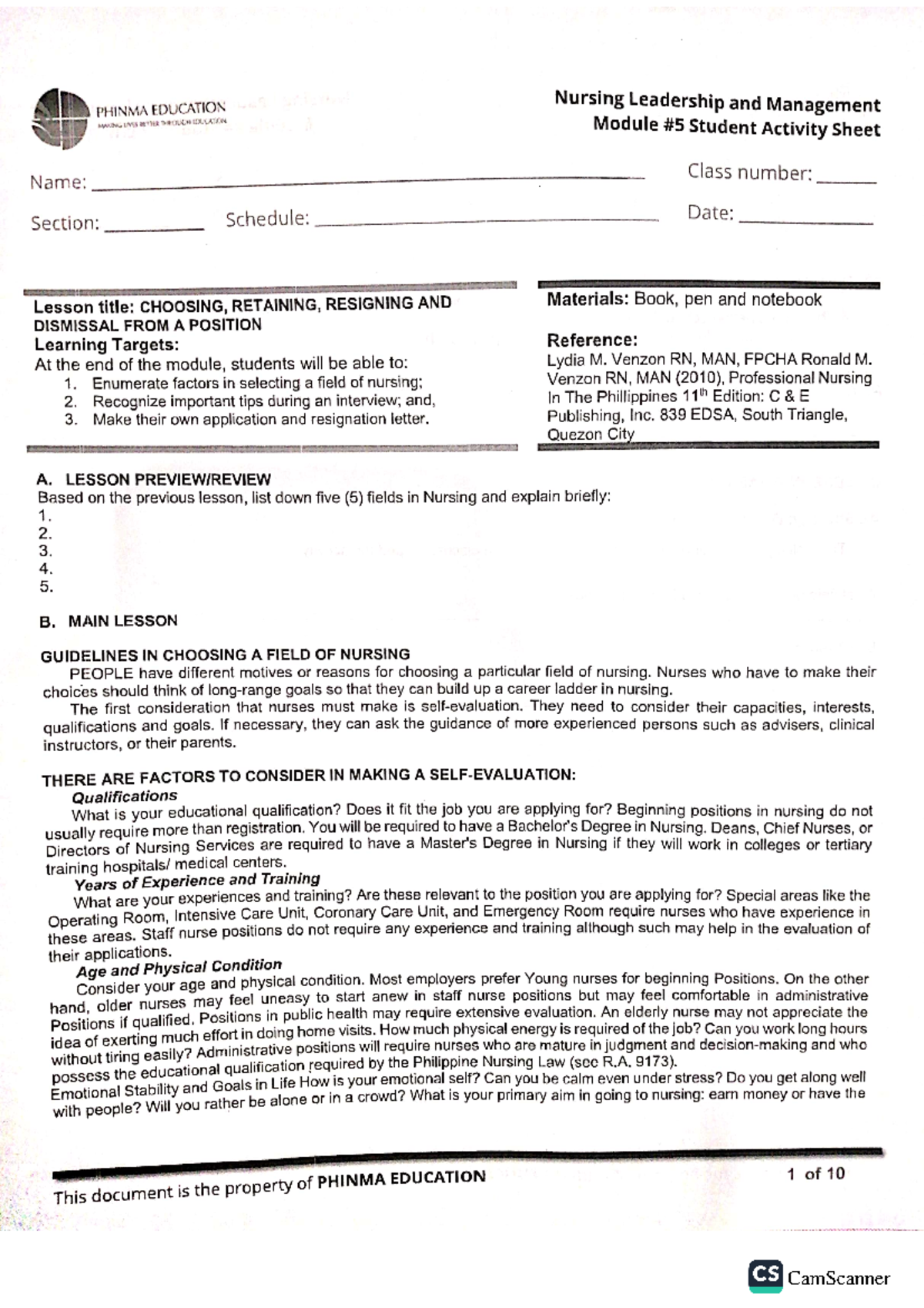 Nursing Leadership and Management - Venzon RN, MAN, FPCHA Ronald M. 1 ...