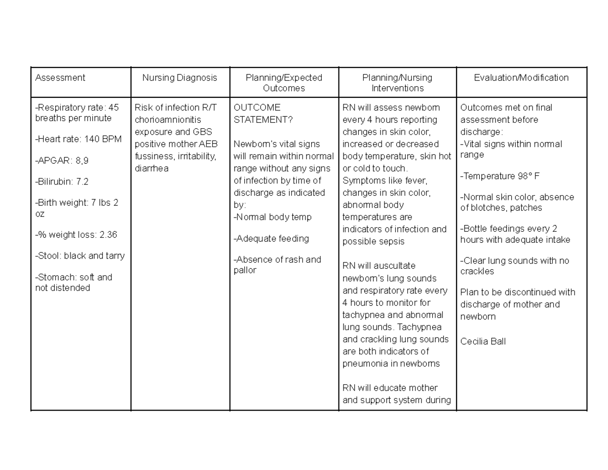 Maternity Care Plan - care plan - Assessment Nursing Diagnosis Planning ...