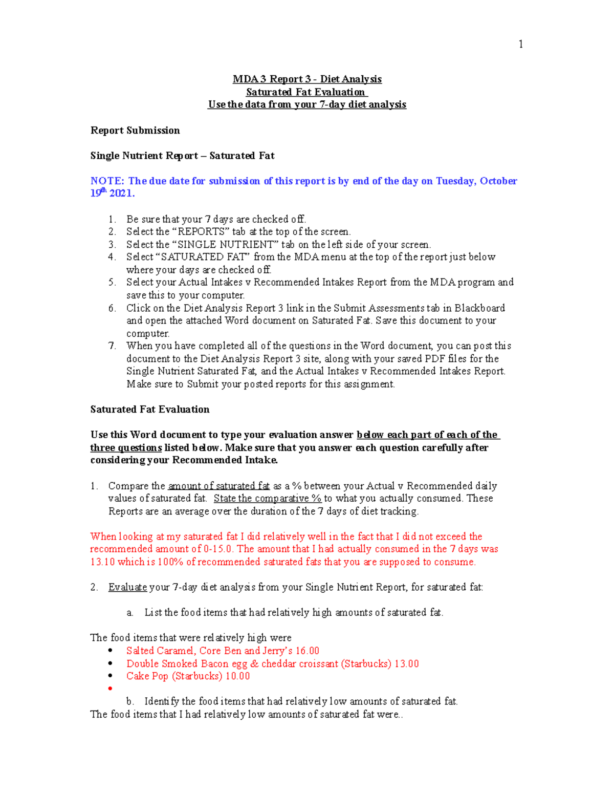 Diet Analysis Report 3 Saturated Fat FA21- Qiana Torres - 1 MDA 3 ...