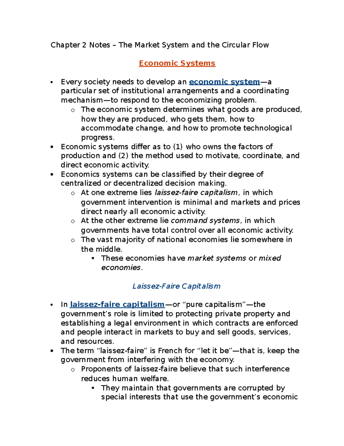 Chapter 2 Notes - Chapter 2 Notes – The Market System and the Circular ...
