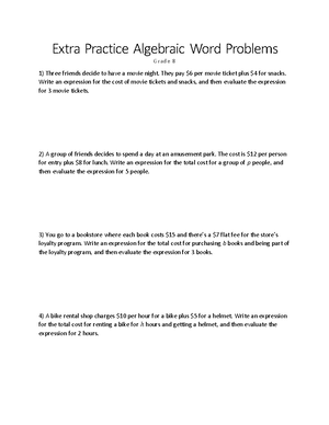 Grade 8 Algebraic Expressions Test - View results Anonymous 08: Time to ...