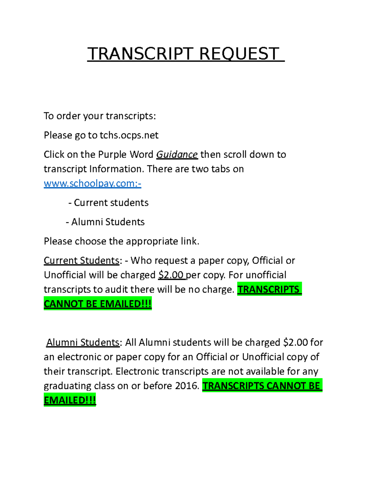 New trans req. info&links - TRANSCRIPT REQUEST To order your ...