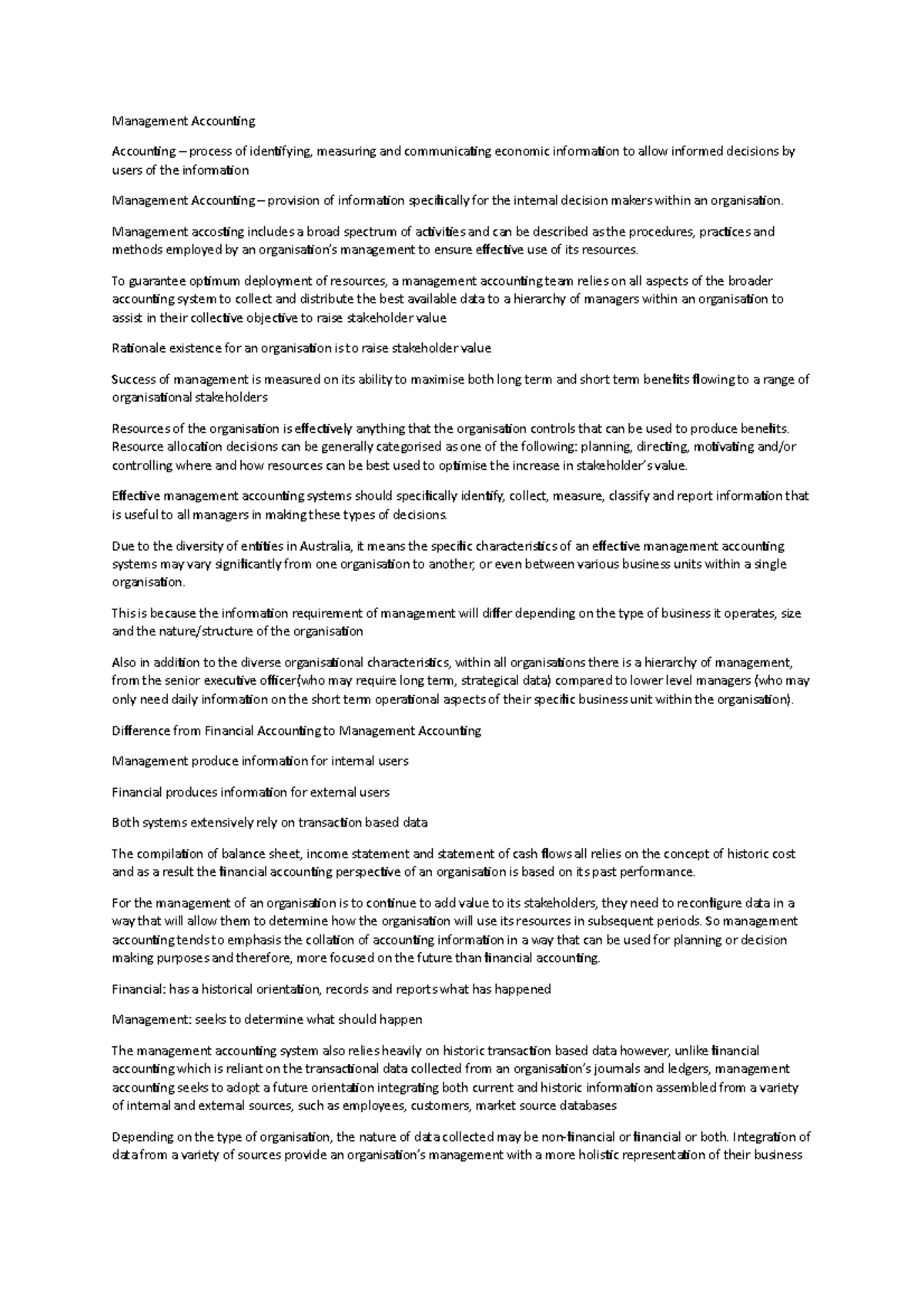 Summary - Management Account Summary Notes - Management Accounting ...