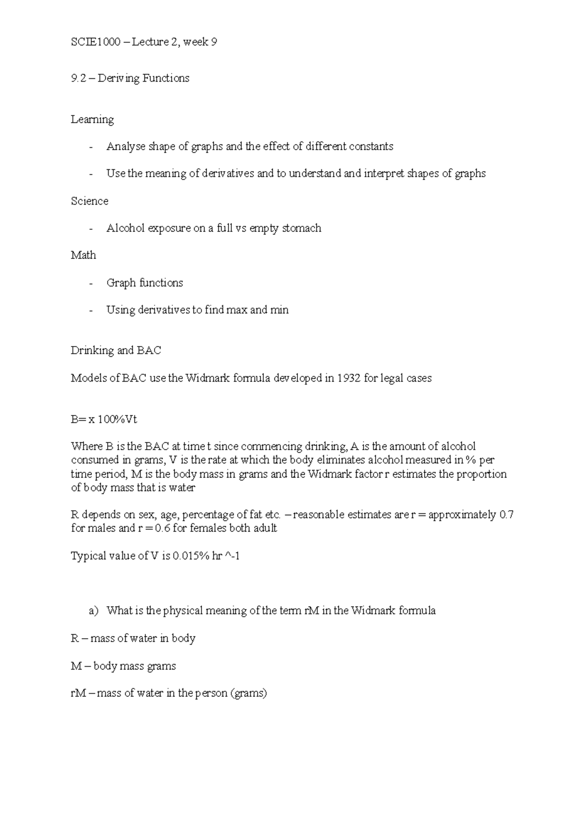 9.2 Deriving Functions - 9 – Deriving Functions Learning - Analyse shape of graphs and the ...