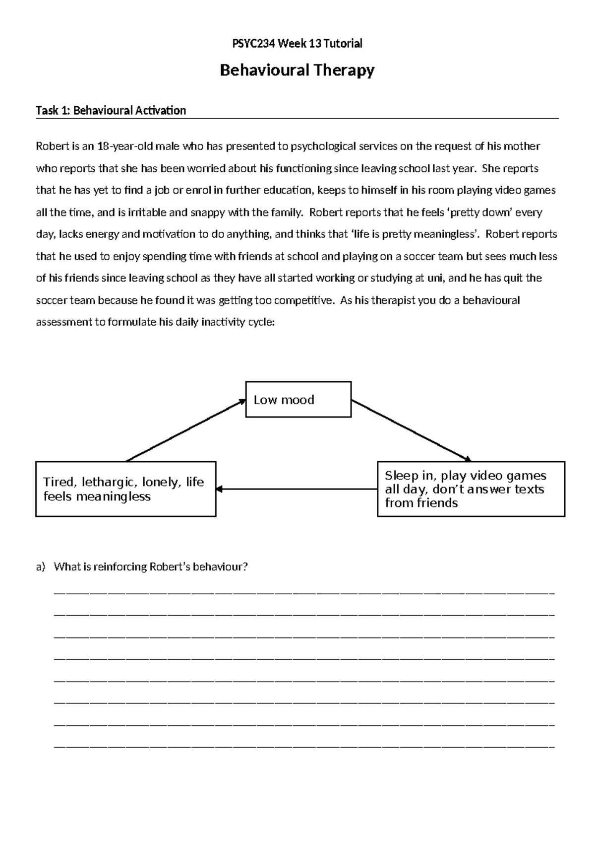 Week 13 - Behavioural therapy - Lab Book Pages - PSYC234 Week 13 ...