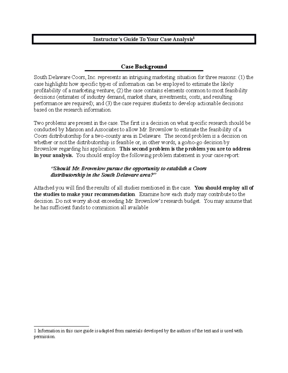 Instructor - Information from practice group - Instructor’s Guide To Your Case Analysis 1 Case ...